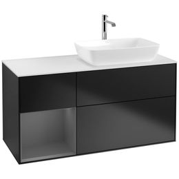 Villeroy & Boch Villeroy und Boch Finion Waschtischunterschrank F801GKPD 120cm, Abdeckplatte white matt, Regale Anthracite matt lacquer, Black matt lacquer