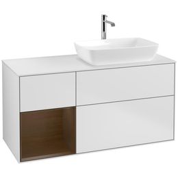 Villeroy & Boch Villeroy und Boch Finion Waschtischunterschrank F801GNMT 120cm, Abdeckplatte white matt, Regale Walnut Veneer, White matt lacquer