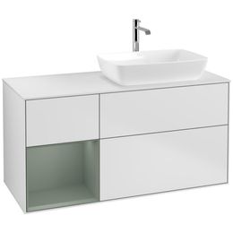 Villeroy & Boch Villeroy und Boch Finion Waschtischunterschrank F801GMMT 120cm, Abdeckplatte white matt, Regale Olive matt lacquer, White matt lacquer
