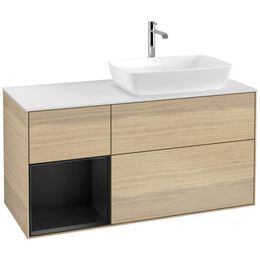 Villeroy & Boch Villeroy und Boch Finion Waschtischunterschrank F801PDPC 120cm, Abdeckplatte white matt, Regale Black matt lacquer, Oak Veneer