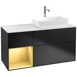 Villeroy & Boch Villeroy und Boch Finion Waschtischunterschrank F801HFPD 120cm, Abdeckplatte white matt, Regale Gold matt lacquer, Black matt lacquer