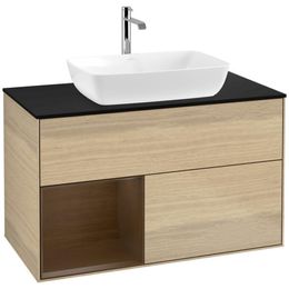 Villeroy & Boch Villeroy und Boch Finion Waschtischunterschrank F772GNPC 100cm, Abdeckplatte black matt, Regale Walnut Veneer, Oak Veneer