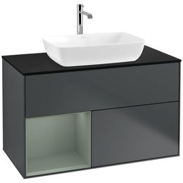 Villeroy & Boch Villeroy und Boch Finion Waschtischunterschrank F772GMHG 100cm, Abdeckplatte black matt, Regale Olive matt lacquer, Midnight Blue Matt Lacquer