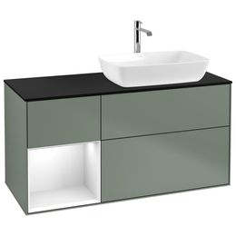 Villeroy & Boch Villeroy und Boch Finion Waschtischunterschrank G802GFGM 120cm, Abdeckplatte black matt, Emotion, Regale Glossy white lacquer, Olive Matt Lacquer