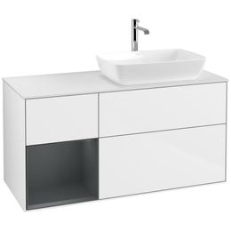 Villeroy & Boch Villeroy und Boch Finion Waschtischunterschrank F801HGGF 120cm, Abdeckplatte white matt, Regale Midnight matt lacquer, Glossy white lacquer