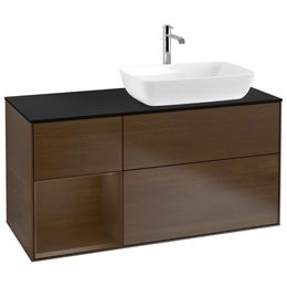 Villeroy & Boch Villeroy und Boch Finion Waschtischunterschrank G802GNGN 120cm, Abdeckplatte black matt, Emotion, Regale Walnut Veneer, Walnut veneer
