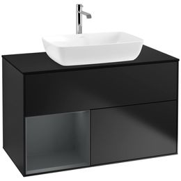 Villeroy & Boch Villeroy und Boch Finion Waschtischunterschrank F772HGPD 100cm, Abdeckplatte black matt, Regale Midnight matt lacquer, Black matt lacquer