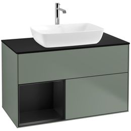 Villeroy & Boch Villeroy und Boch Finion Waschtischunterschrank F772PDGM 100cm, Abdeckplatte black matt, Regale Black matt lacquer, Olive Matt Lacquer