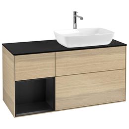 Villeroy & Boch Villeroy und Boch Finion Waschtischunterschrank G802PDPC 120cm, Abdeckplatte black matt, Emotion, Regale Black matt lacquer, Oak Veneer