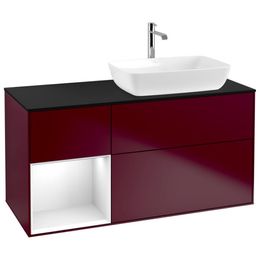 Villeroy & Boch Villeroy und Boch Finion Waschtischunterschrank G802GFHB 120cm, Abdeckplatte black matt, Emotion, Regale Glossy white lacquer, Peony Matt