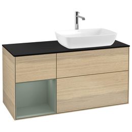 Villeroy & Boch Villeroy und Boch Finion Waschtischunterschrank G802GMPC 120cm, Abdeckplatte black matt, Emotion, Regale Olive matt lacquer, Oak Veneer