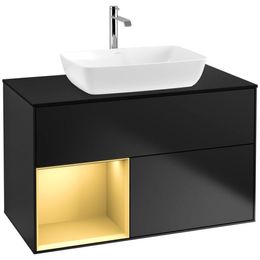 Villeroy & Boch Villeroy und Boch Finion Waschtischunterschrank F772HFPD 100cm, Abdeckplatte black matt, Regale Gold matt lacquer, Black matt lacquer