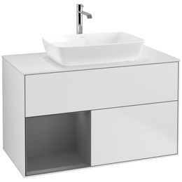 Villeroy & Boch Villeroy und Boch Finion Waschtischunterschrank F771GKMT 100cm, Abdeckplatte white matt, Regale Anthracite matt lacquer, White matt lacquer