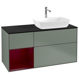 Villeroy & Boch Villeroy und Boch Finion Waschtischunterschrank G802HBGM 120cm, Abdeckplatte black matt, Emotion, Regale Peony matt lacquer, Olive Matt Lacquer