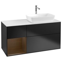 Villeroy & Boch Villeroy und Boch Finion Waschtischunterschrank G801GNPD 120cm, Abdeckplatte white matt, Emotion, Regale Walnut Veneer, Black matt lacquer