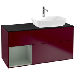 Villeroy & Boch Villeroy und Boch Finion Waschtischunterschrank G802GMHB 120cm, Abdeckplatte black matt, Emotion, Regale Olive matt lacquer, Peony Matt