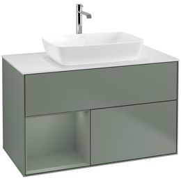 Villeroy & Boch Villeroy und Boch Finion Waschtischunterschrank F771GMGM 100cm, Abdeckplatte white matt, Regale Olive matt lacquer, Olive Matt Lacquer