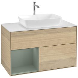 Villeroy & Boch Villeroy und Boch Finion Waschtischunterschrank F771GMPC 100cm, Abdeckplatte white matt, Regale Olive matt lacquer, Oak Veneer