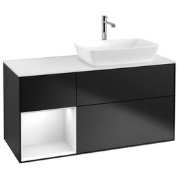 Villeroy & Boch Villeroy und Boch Finion Waschtischunterschrank G801GFPD 120cm, Abdeckplatte white matt, Emotion, Regale Glossy white lacquer, Black matt lacquer