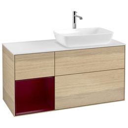 Villeroy & Boch Villeroy und Boch Finion Waschtischunterschrank G801HBPC 120cm, Abdeckplatte white matt, Emotion, Regale Peony matt lacquer, Oak Veneer