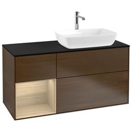 Villeroy & Boch Villeroy und Boch Finion Waschtischunterschrank G802PCGN 120cm, Abdeckplatte black matt, Emotion, Regale Oak Veneer, Walnut veneer