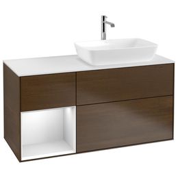 Villeroy & Boch Villeroy und Boch Finion Waschtischunterschrank G801MTGN 120cm, Abdeckplatte white matt, Emotion, Regale White matt lacquer, Walnut veneer