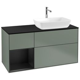 Villeroy & Boch Villeroy und Boch Finion Waschtischunterschrank G802PDGM 120cm, Abdeckplatte black matt, Emotion, Regale Black matt lacquer, Olive Matt Lacquer