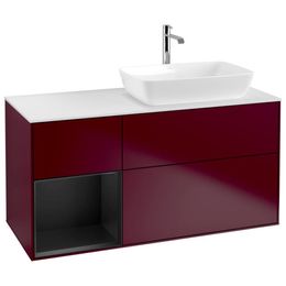 Villeroy & Boch Villeroy und Boch Finion Waschtischunterschrank G801PDHB 120cm, Abdeckplatte white matt, Emotion, Regale Black matt lacquer, Peony Matt