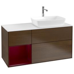 Villeroy & Boch Villeroy und Boch Finion Waschtischunterschrank G801HBGN 120cm, Abdeckplatte white matt, Emotion, Regale Peony matt lacquer, Walnut veneer