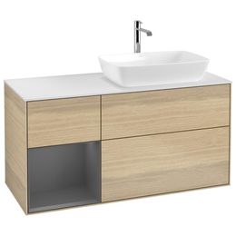 Villeroy & Boch Villeroy und Boch Finion Waschtischunterschrank G801GKPC 120cm, Abdeckplatte white matt, Emotion, Regale Anthracite matt lacquer, Oak Veneer