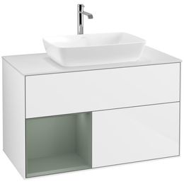 Villeroy & Boch Villeroy und Boch Finion Waschtischunterschrank F771GMGF 100cm, Abdeckplatte white matt, Regale Olive matt lacquer, Glossy white lacquer