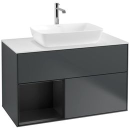 Villeroy & Boch Villeroy und Boch Finion Waschtischunterschrank F771PDHG 100cm, Abdeckplatte white matt, Regale Black matt lacquer, Midnight Blue Matt Lacquer