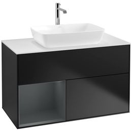 Villeroy & Boch Villeroy und Boch Finion Waschtischunterschrank F771HGPD 100cm, Abdeckplatte white matt, Regale Midnight matt lacquer, Black matt lacquer