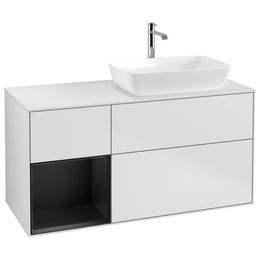 Villeroy & Boch Villeroy und Boch Finion Waschtischunterschrank G801PDMT 120cm, Abdeckplatte white matt, Emotion, Regale Black matt lacquer, White matt lacquer