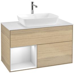 Villeroy & Boch Villeroy und Boch Finion Waschtischunterschrank F771MTPC 100cm, Abdeckplatte white matt, Regale White matt lacquer, Oak Veneer