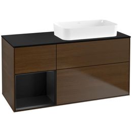 Villeroy & Boch Villeroy und Boch Finion Waschtischunterschrank F682PDGN 120x60,3x50,1cm, Regal links Black matt lacquer, Walnut veneer