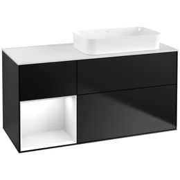 Villeroy & Boch Villeroy und Boch Finion Waschtischunterschrank F681GFPD 120x60,3x50,1cm, Regal links Glossy white lacquer, Black matt lacquer