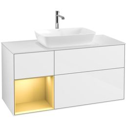 Villeroy & Boch Villeroy und Boch Finion Waschtischunterschrank F821HFGF 120cm, Abdeckplatte white matt, Regale Gold matt lacquer, Glossy white lacquer