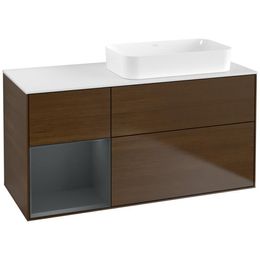 Villeroy & Boch Villeroy und Boch Finion Waschtischunterschrank F681HGGN 120x60,3x50,1cm, Regal links Midnight Blue Matt Lacquer, Walnut veneer