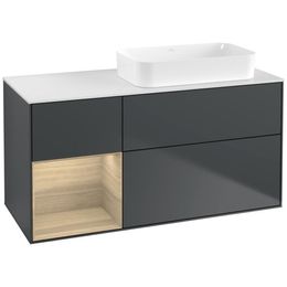Villeroy & Boch Villeroy und Boch Finion Waschtischunterschrank F681PCHG 120x60,3x50,1cm, Regal links Oak Veneer, Midnight Blue Matt Lacquer