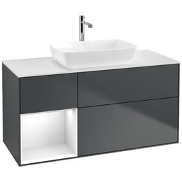 Villeroy & Boch Villeroy und Boch Finion Waschtischunterschrank F821GFHG 120cm, Abdeckplatte white matt, Regale Glossy white lacquer, Midnight Blue Matt Lacquer