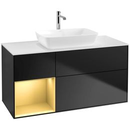 Villeroy & Boch Villeroy und Boch Finion Waschtischunterschrank F821HFPD 120cm, Abdeckplatte white matt, Regale Gold matt lacquer, Black matt lacquer