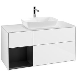 Villeroy & Boch Villeroy und Boch Finion Waschtischunterschrank F821PDGF 120cm, Abdeckplatte white matt, Regale Black matt lacquer, Glossy white lacquer