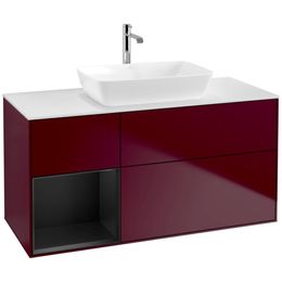 Villeroy & Boch Villeroy und Boch Finion Waschtischunterschrank F821PDHB 120cm, Abdeckplatte white matt, Regale Black matt lacquer, Peony Matt