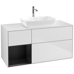 Villeroy & Boch Villeroy und Boch Finion Waschtischunterschrank F821PDMT 120cm, Abdeckplatte white matt, Regale Black matt lacquer, White matt lacquer
