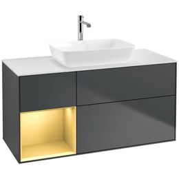 Villeroy & Boch Villeroy und Boch Finion Waschtischunterschrank F821HFHG 120cm, Abdeckplatte white matt, Regale Gold matt lacquer, Midnight Blue Matt Lacquer