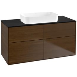 Villeroy & Boch Villeroy und Boch Finion Waschtischunterschrank G67200GN 120x60,3x50,1cm, Glass Black Matt, Walnut veneer