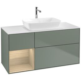 Villeroy & Boch Villeroy und Boch Finion Waschtischunterschrank F821PCGM 120cm, Abdeckplatte white matt, Regale Oak Veneer, Olive Matt Lacquer