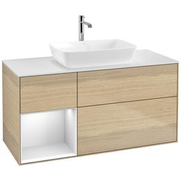 Villeroy & Boch Villeroy und Boch Finion Waschtischunterschrank F821MTPC 120cm, Abdeckplatte white matt, Regale White matt lacquer, Oak Veneer