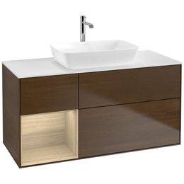 Villeroy & Boch Villeroy und Boch Finion Waschtischunterschrank F821PCGN 120cm, Abdeckplatte white matt, Regale Oak Veneer, Walnut veneer